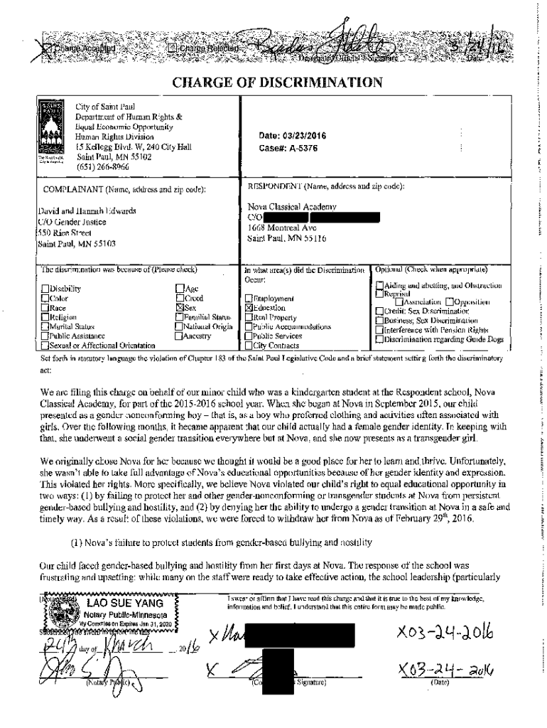 Fillable Online Filing a Discrimination Claim - Minnesota Fax Email ...