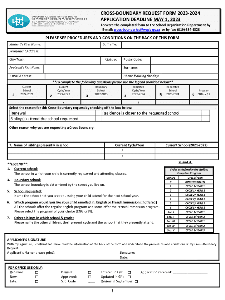 Fillable Online Cross-Boundary Request Form2023-2024 Application Fax Email Print - pdfFiller
