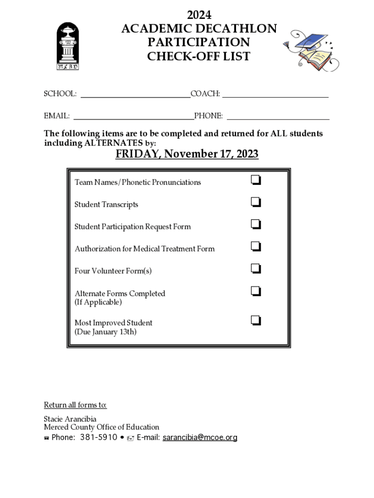 Fillable Online Academic Decathlon - C. E. King High School - Sheldon ...