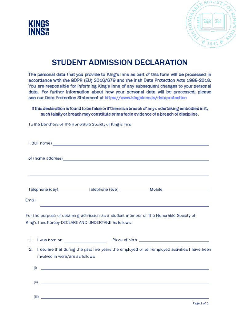 Fillable Online STUDENT ADMISSION DECLARATION CERTIFICATE OF ... Fax Email Print - pdfFiller