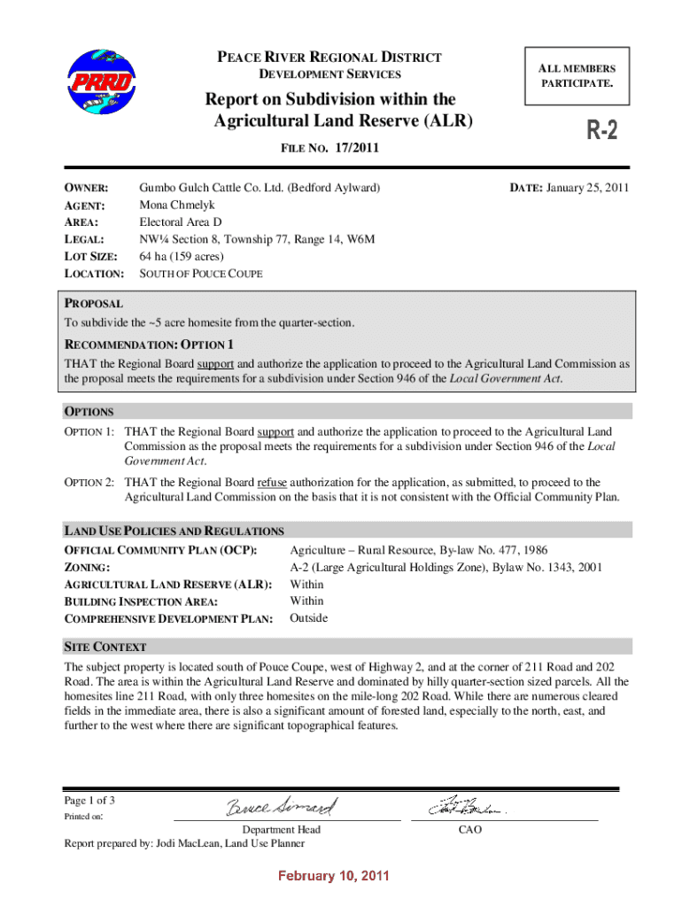 Fillable Online Application for Subdivision with the ALR, PRRD File No ...