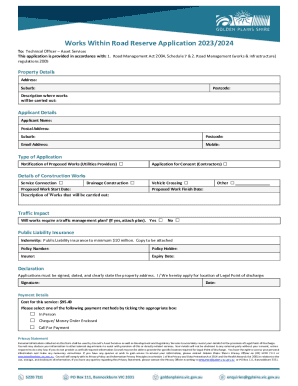 Fillable Online Works Within Road Reserves Form Fax Email Print - pdfFiller