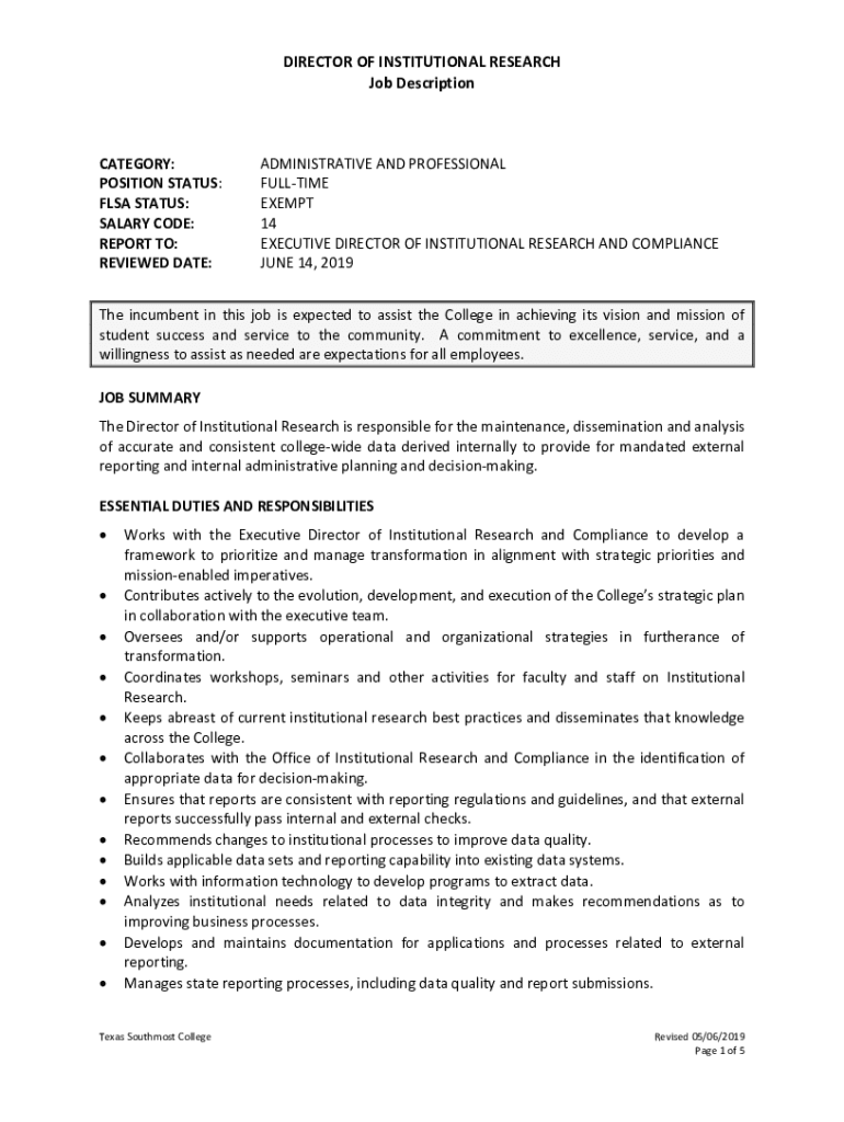 Fillable Online Director of Institutional Research job with Trinity ...