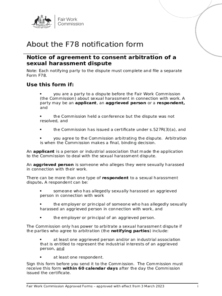 F78Notice of agreement to consent arbitration of a sexual harassment ...