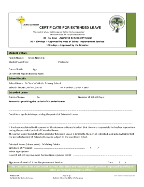 Fillable Online CERTIFICATE FOR EXTENDED LEAVE Fax Email Print - pdfFiller