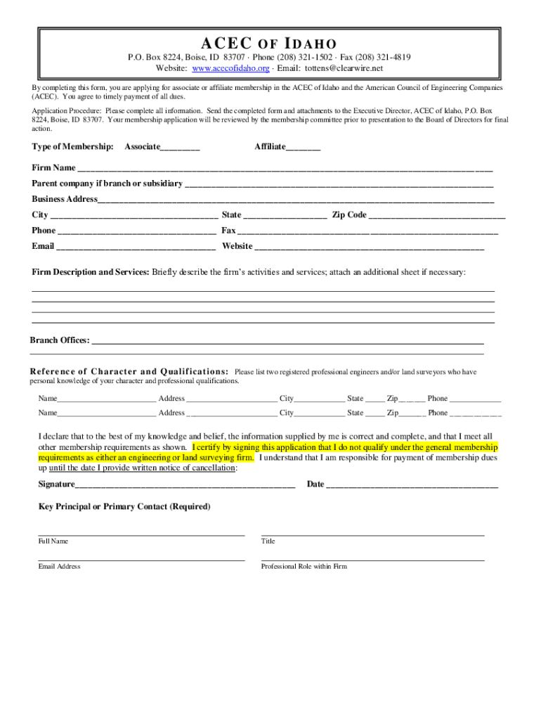 Fillable Online About Us - ACEC of Idaho Fax Email Print - pdfFiller