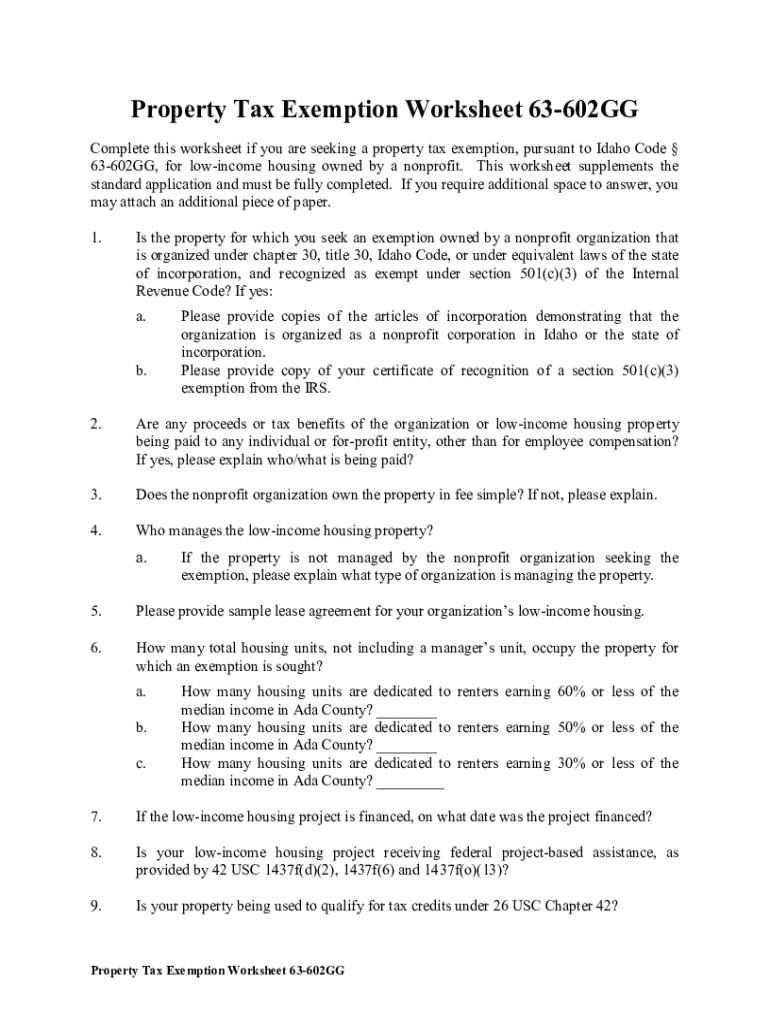 Fillable Online Property Tax Exemption Worksheet 63 602GG Property Tax fillable-online-property-tax-exemption-worksheet-63-602gg-property-tax