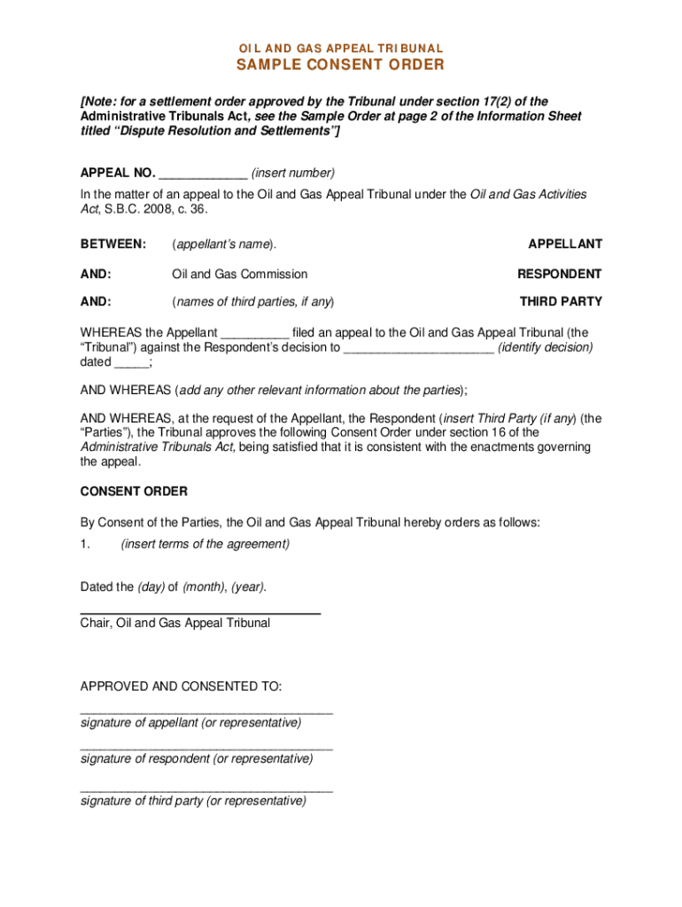 Fillable Online SAMPLE CONSENT ORDER Fax Email Print - pdfFiller