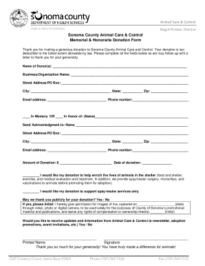 Fillable Online Sonoma County Animal Services Donation Form Fax Email Print - pdfFiller