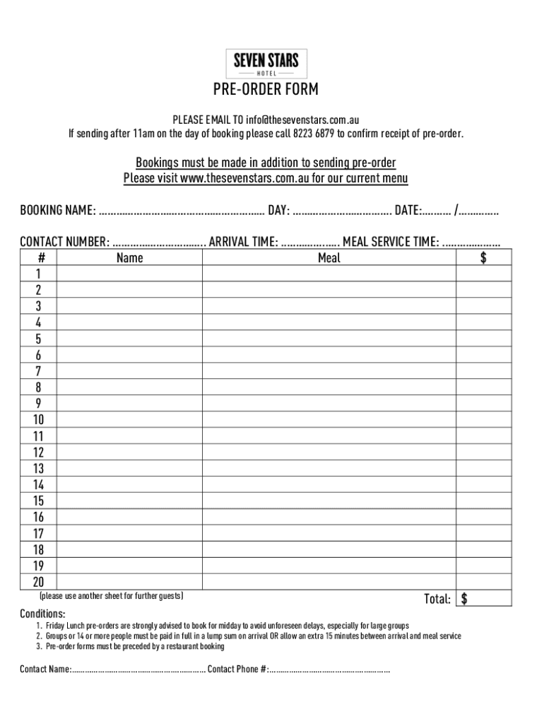 Fillable Online PRE-ORDER FORM Fax Email Print - pdfFiller