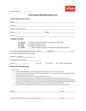 Fillable Online Viva Dance Membership Form Fax Email Print - pdfFiller
