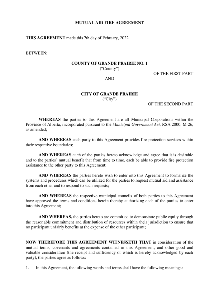 Fillable Online City, County mutual fire aid agreement comes into ...