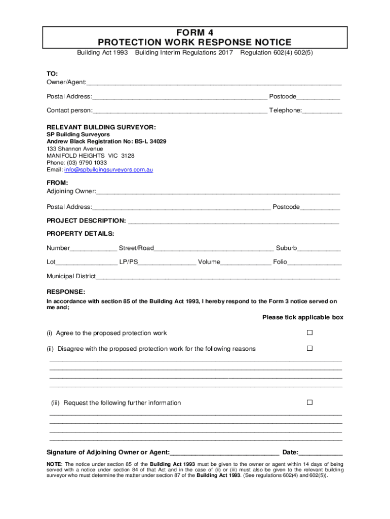 Fillable Online Form 4 Protection work response notice Fax Email Print - pdfFiller