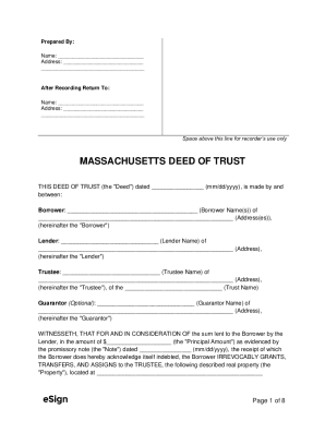 Fillable Online Free Massachusetts Deed of Trust FormPDFWord Fax Email Print - pdfFiller