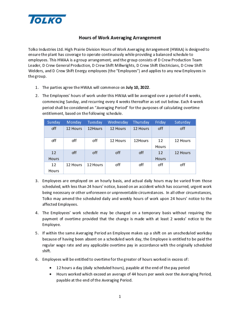 Fillable Online Employment standards rulesAveraging arrangements Fax ...