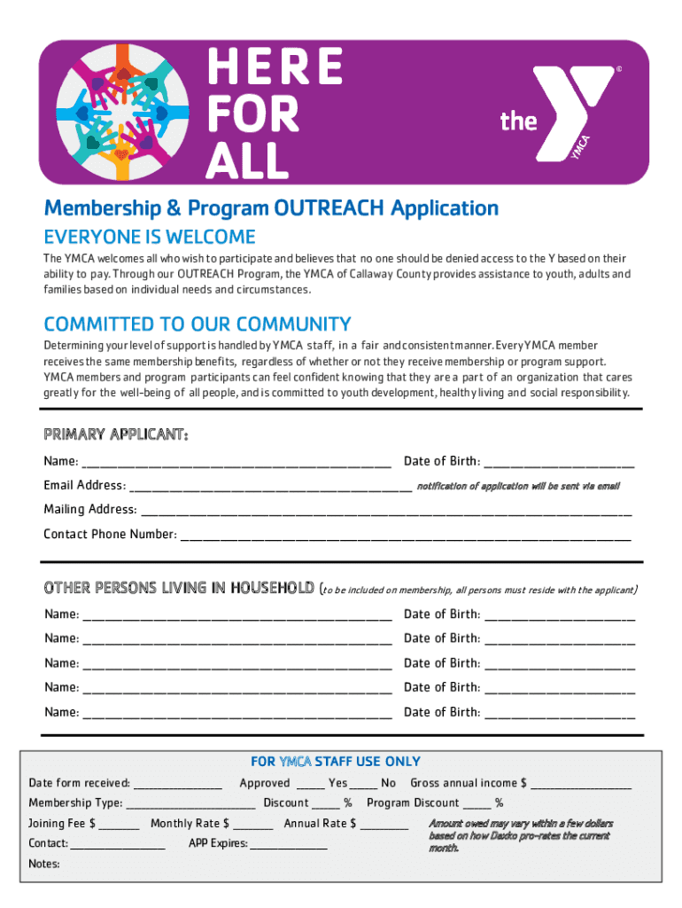 Fillable Online The YMCA welcomes all who wish to participate and believes that no one should be ...