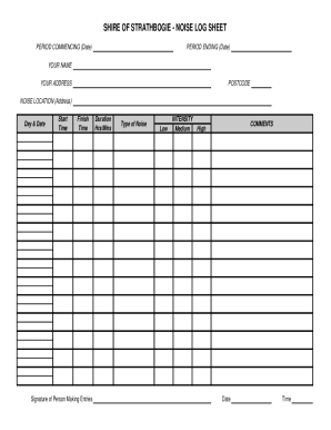 Fillable Online SHIRE OF STRATHBOGIE - NOISE LOG SHEET Fax Email Print ...
