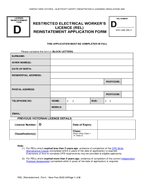 Fillable Online RESTRICTED ELECTRICAL WORKER'S LICENCE (REL) ... Fax Email Print - pdfFiller
