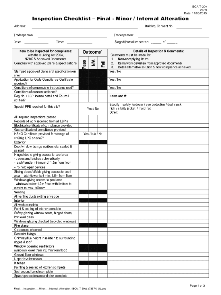 Fillable Online Building Inspections, Code Compliance Certificates ...