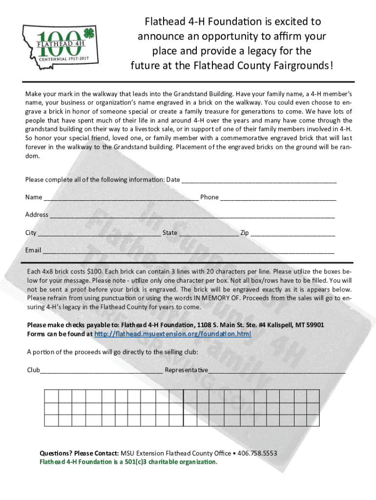 Fillable Online Flathead 4-H Foundation is excited to announce an ... Fax Email Print - pdfFiller