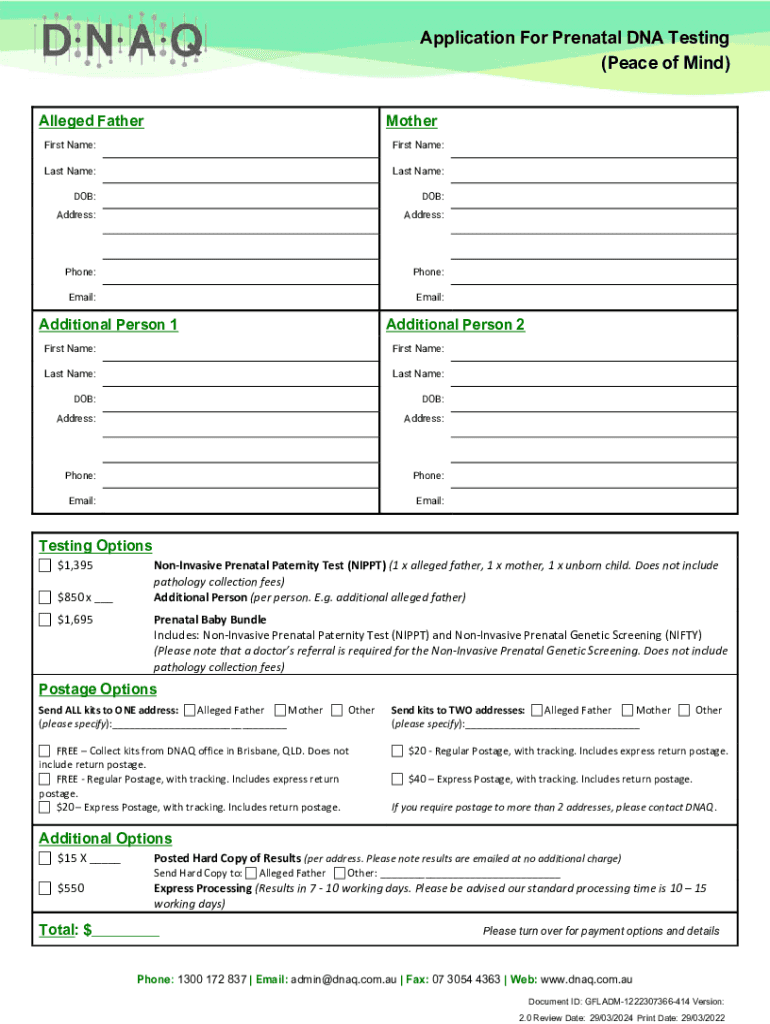 Fillable Online Relationship DNA Tests - Full Service Lab ... Fax Email ...