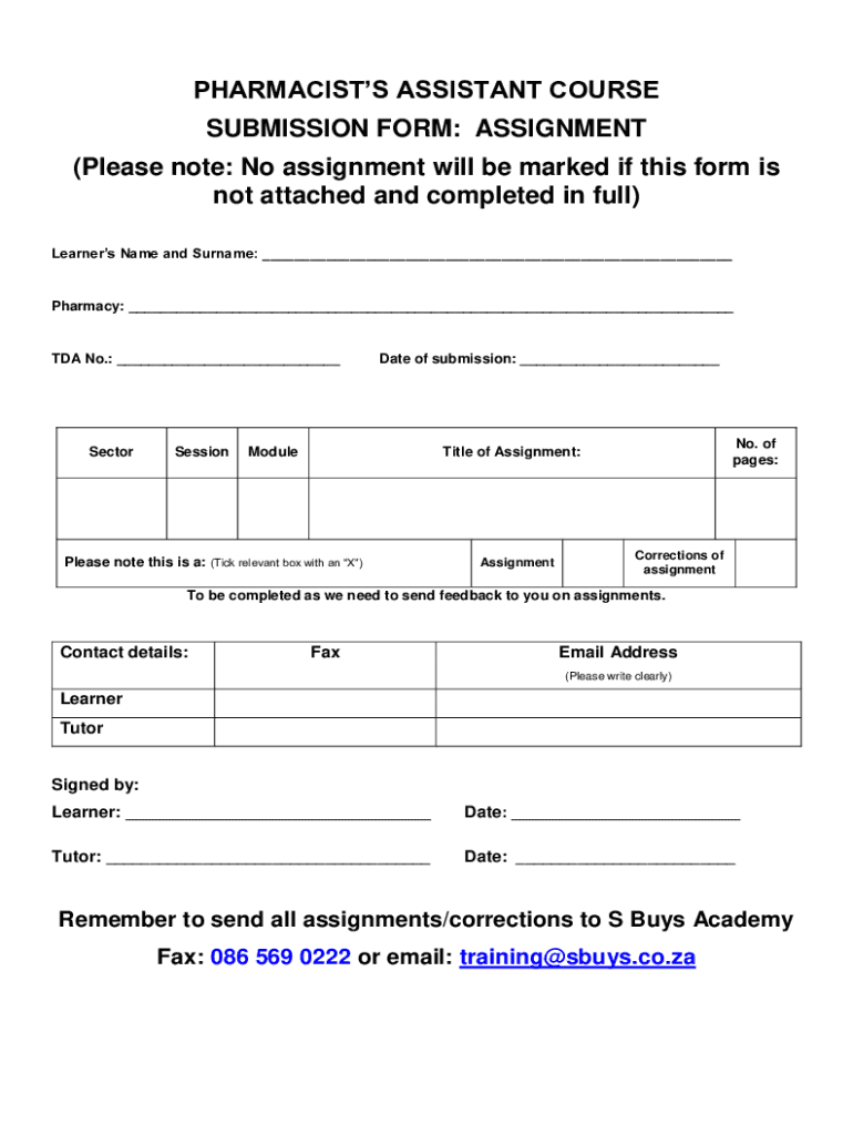 Fillable Online PHARMACIST'S ASSISTANT COURSE SUBMISSION FORM Fax Email Print - pdfFiller