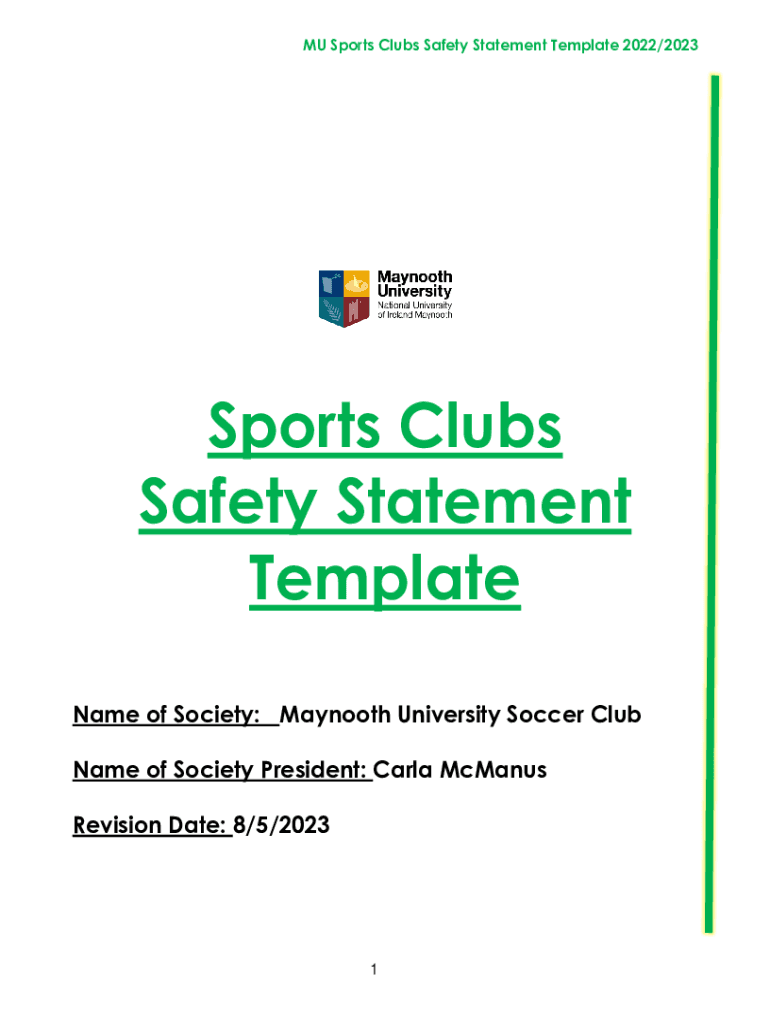 Fillable Online MU Sports Clubs Safety Statement Template 2022/2023 Fax ...