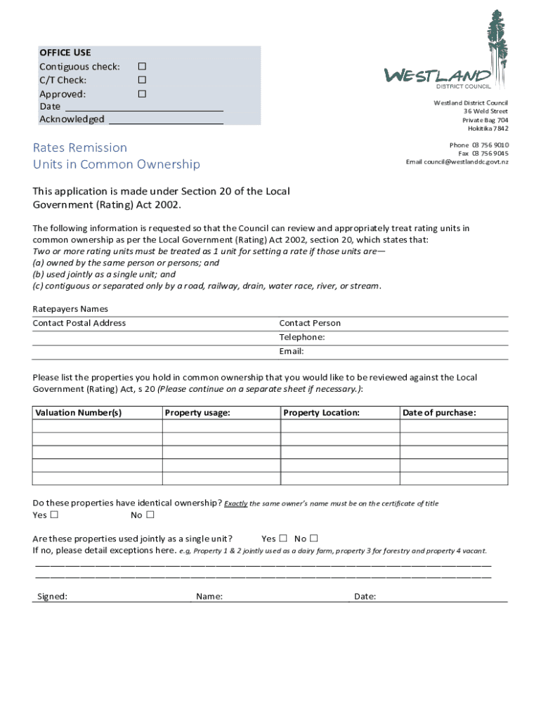 Fillable Online Contiguous Rating Treatment - Units in Common Ownership ...