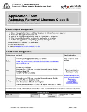 Fillable Online Asbestos Removal Licence Class B Application Form - New ...