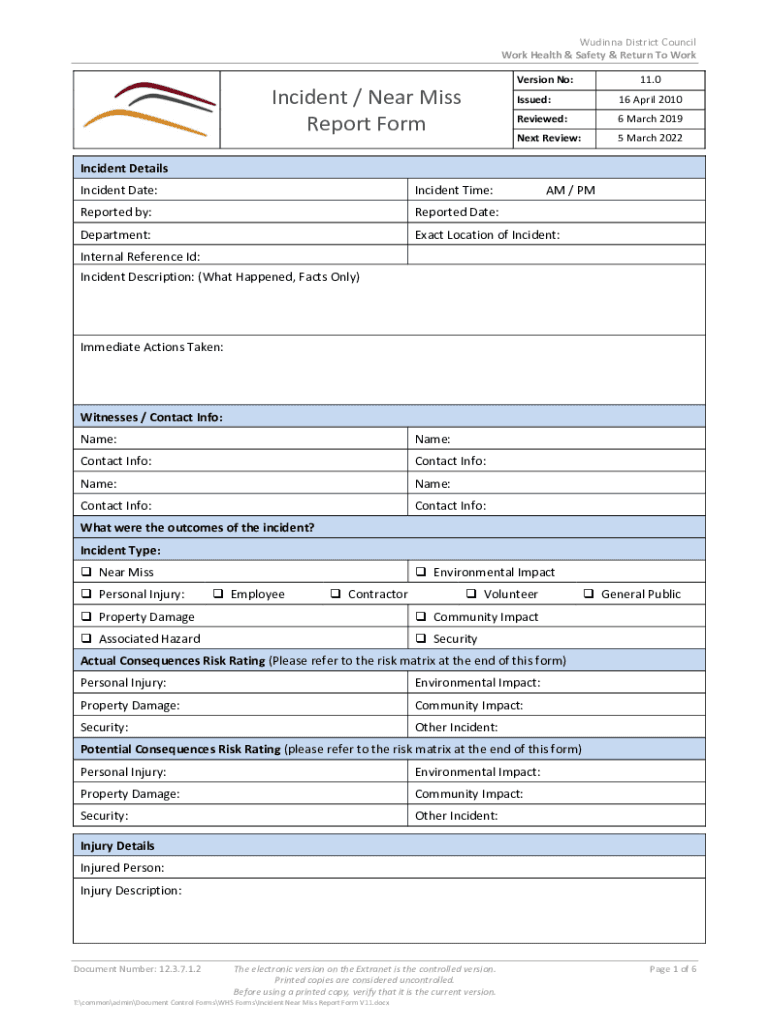 Fillable Online Incident Near Miss Report Form V11 Fax Email Print ...