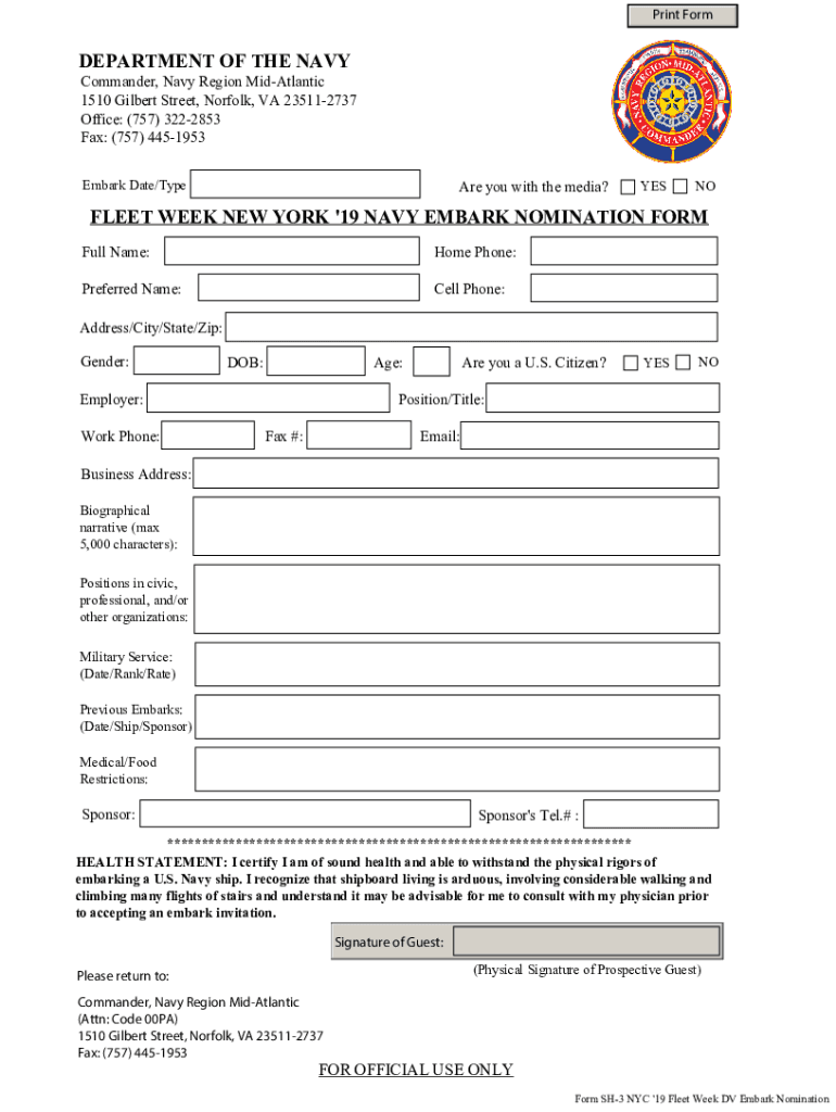 Fillable Online Navy Region Mid-Atlantic. Fleet Week New York 2016 ...