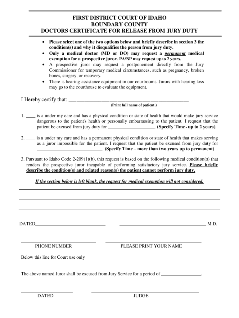 Fillable Online Excuses from Jury Service - District of Idaho - U.S. Courts Fax Email Print ...