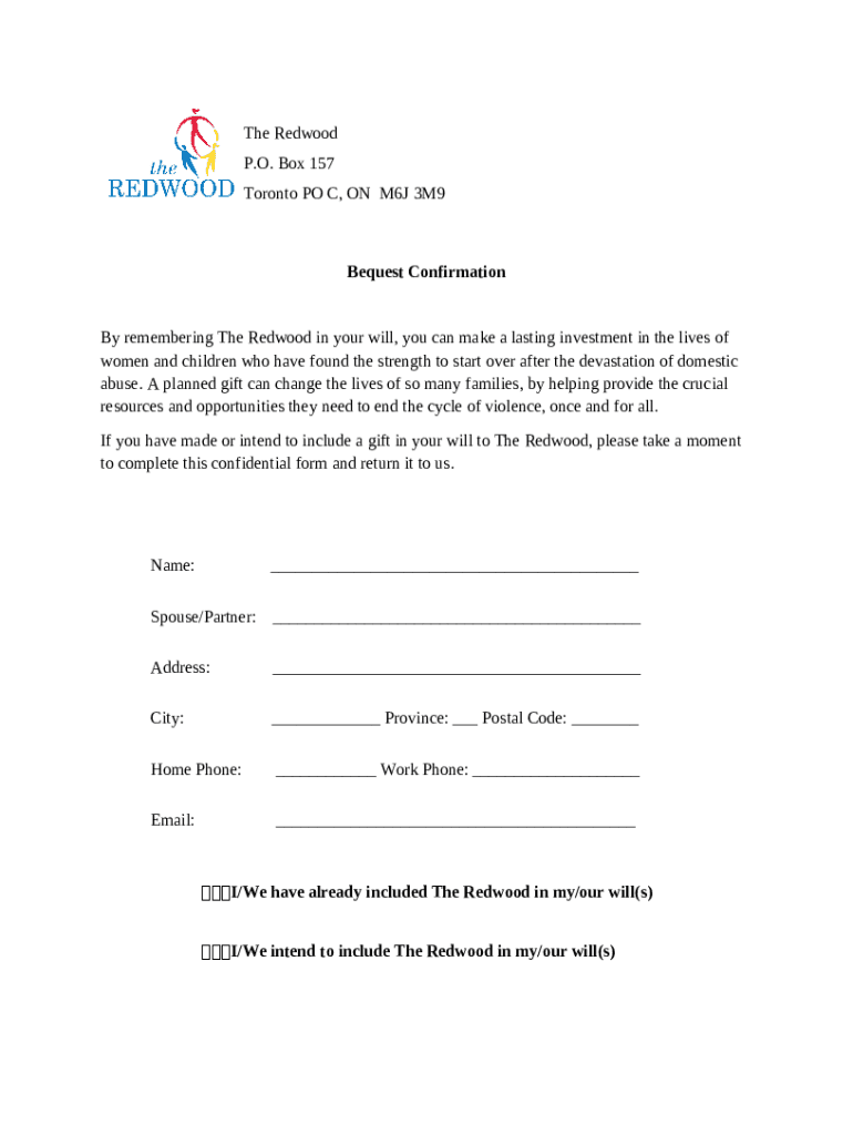 Bequest Confirmation Doc Template | pdfFiller