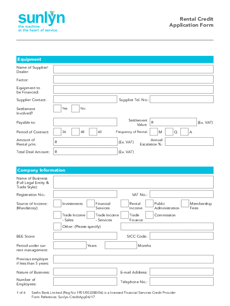 Fillable Online Rental Credit Application Form Fax Email Print - pdfFiller
