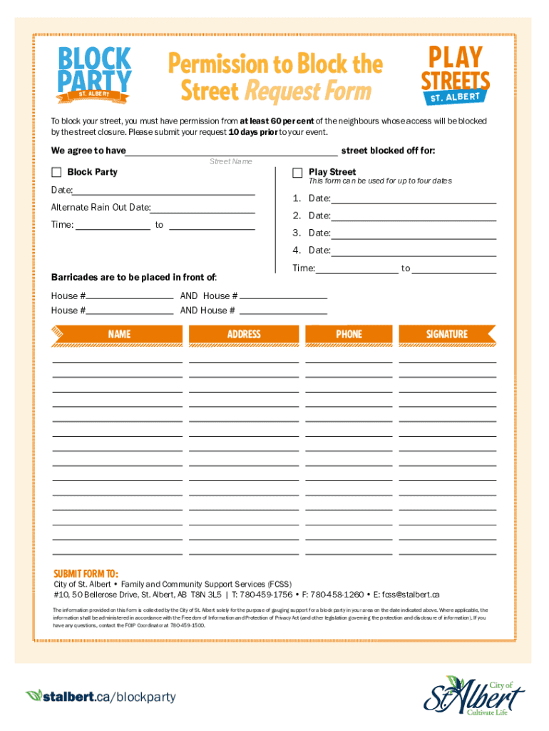 Fillable Online Permission to Block the Street Request Form Fax Email ...
