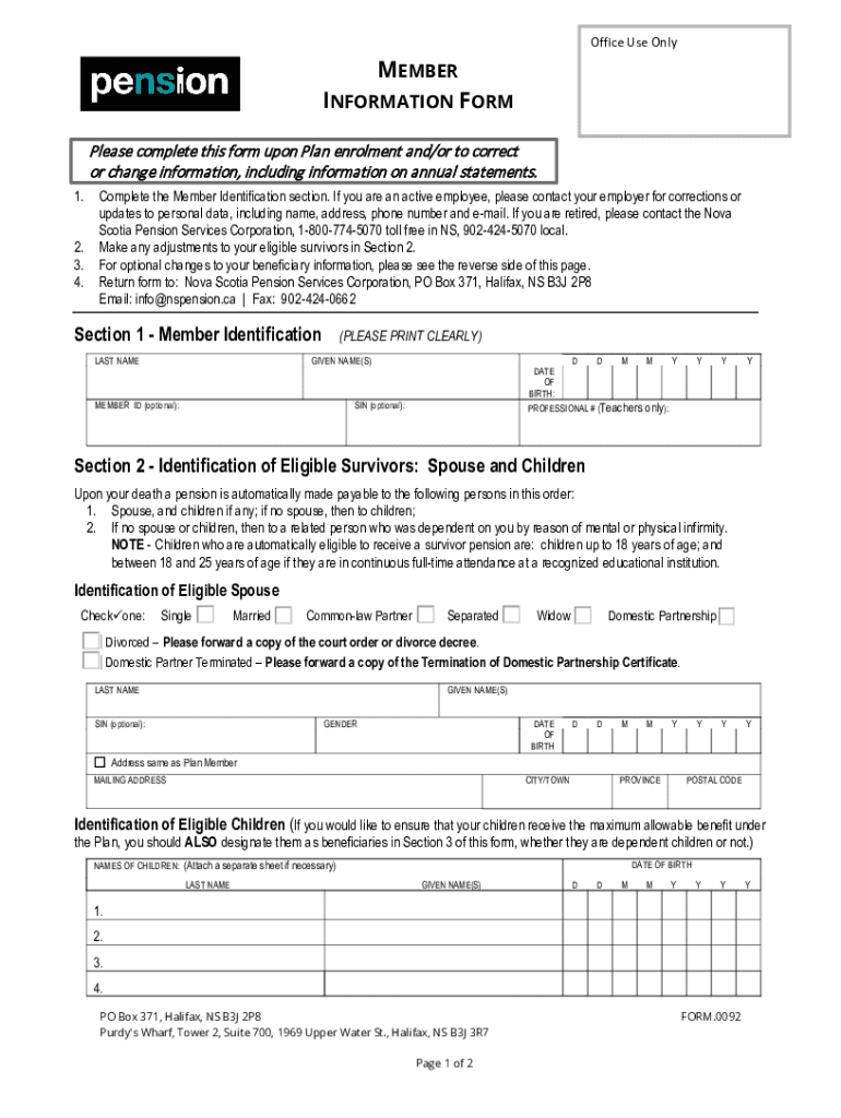 Fillable Online Member Information Form - Nova Scotia Teacher's Pension ...