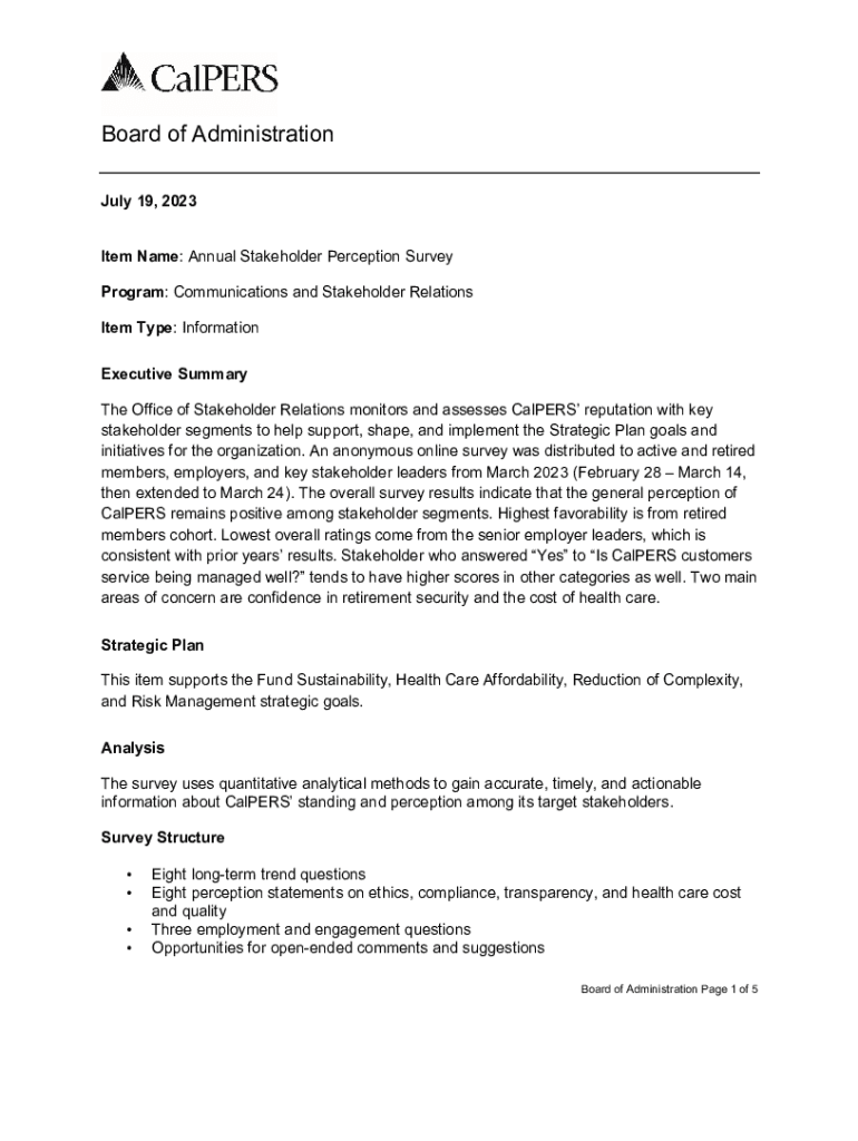 Fillable Online Annual Stakeholder Perception Survey - BOA Board Item ...