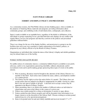 Fillable Online Policy #22 FLINT PUBLIC LIBRARY EXHIBIT AND DISPLAY ...