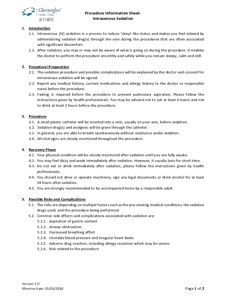 Fillable Online Procedure Information Sheet- Intravenous Sedation Fax ...
