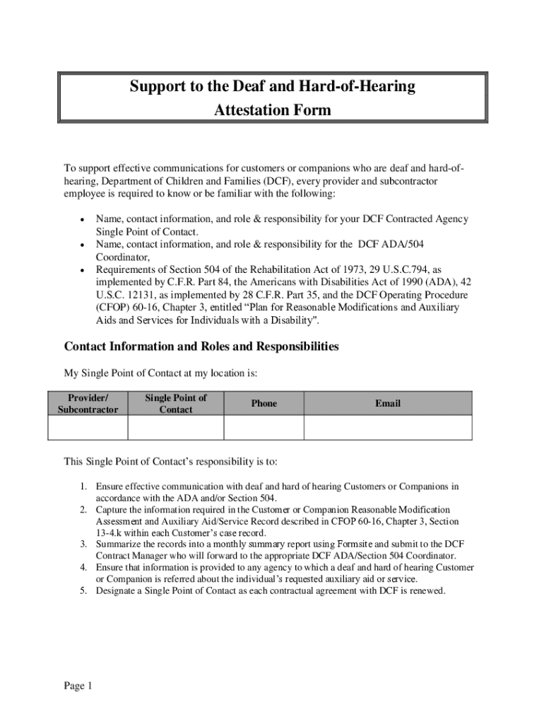 Fillable Online Support to the Deaf or Hard of Hearing Attestation Form ...