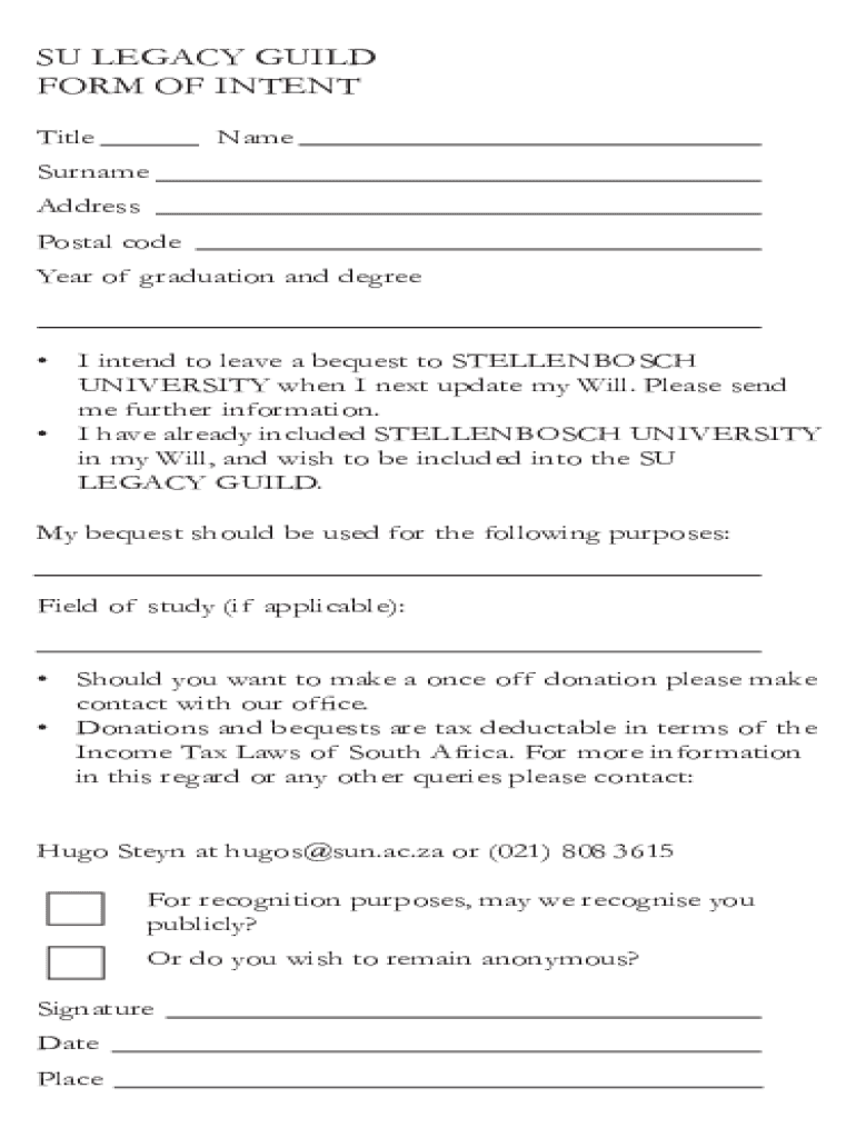 Fillable Online SU LEGACY GUILD FORM OF INTENT Fax Email Print - pdfFiller
