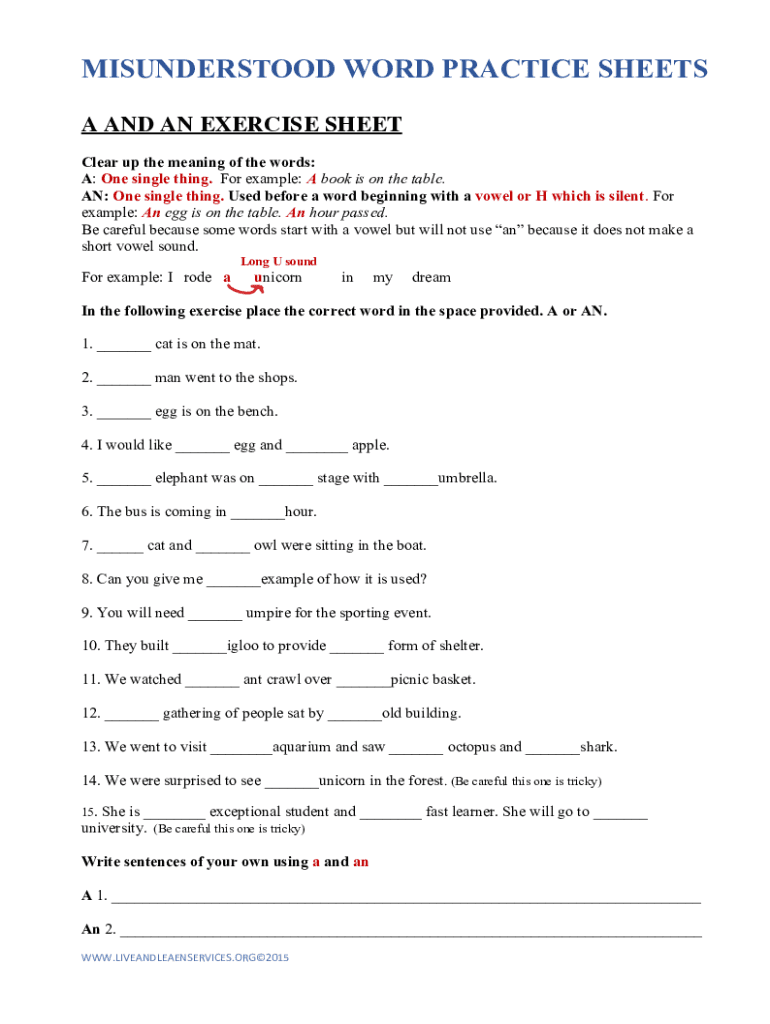 Fillable Online MISUNDERSTOOD WORD PRACTICE SHEETS Fax Email Print ...