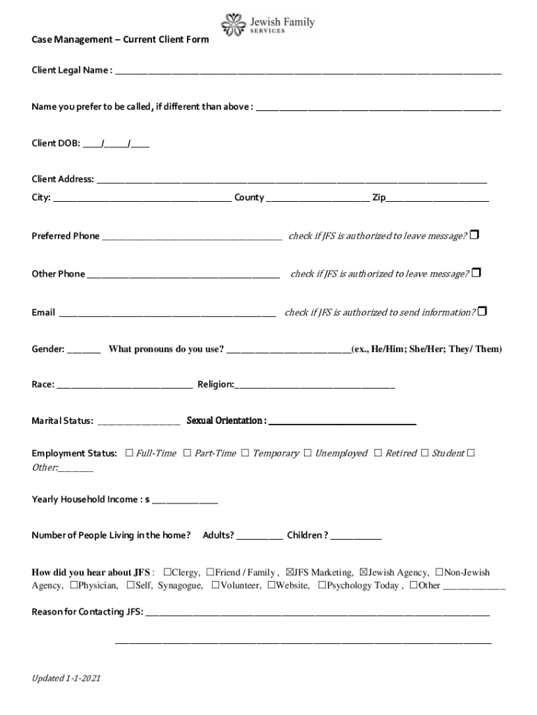 Fillable Online Case ManagementCurrent Client Form Fax Email Print ...