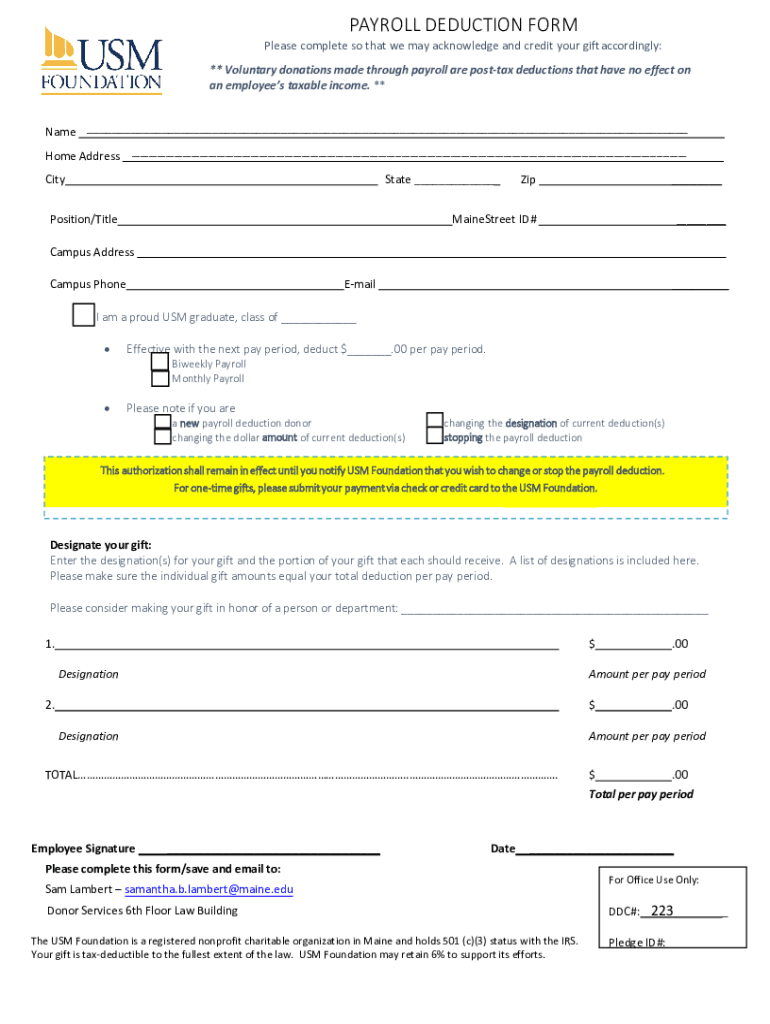 Fillable Online USM Foundation Employee Payroll Deduction Form Fax ...