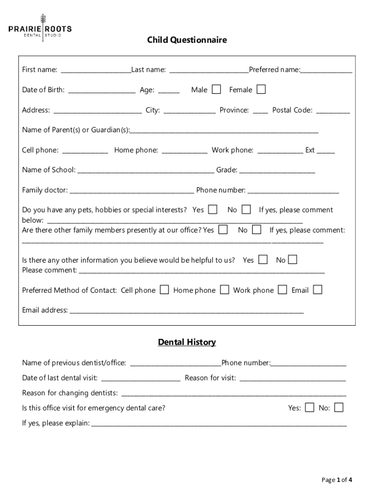 Fillable Online Family Counseling Center Children's Questionnaire (to ...