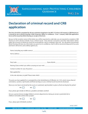 Fillable Online Declaration of criminal record and CRB application Fax ...