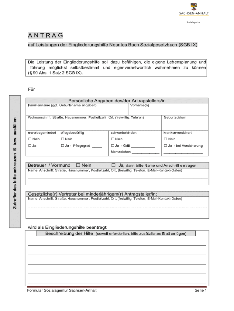 Ausfüllbar Online Antrag auf Leistungen der Eingliederungshilfe Neuntes ...