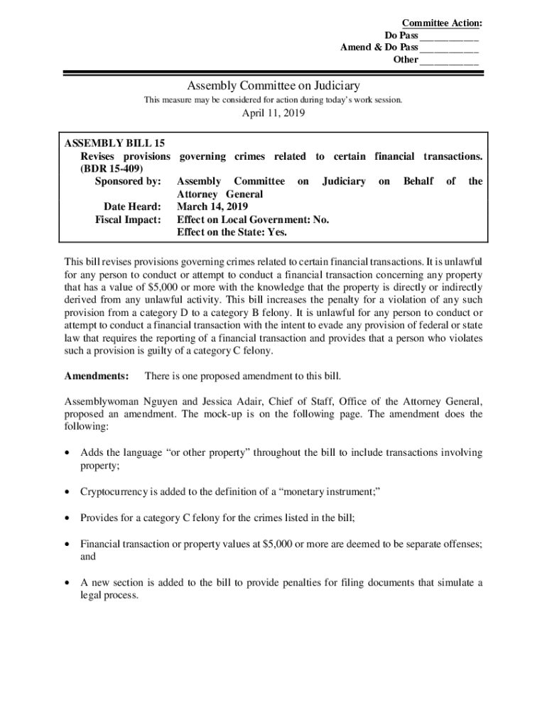 Fillable Online ASSEMBLY BILL 15 Fax Email Print - pdfFiller