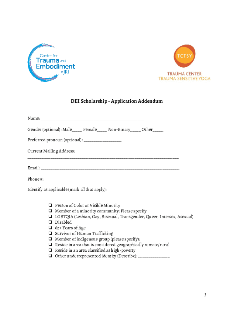 Fillable Online DEI Scholarship - Application Addendum Fax Email Print ...