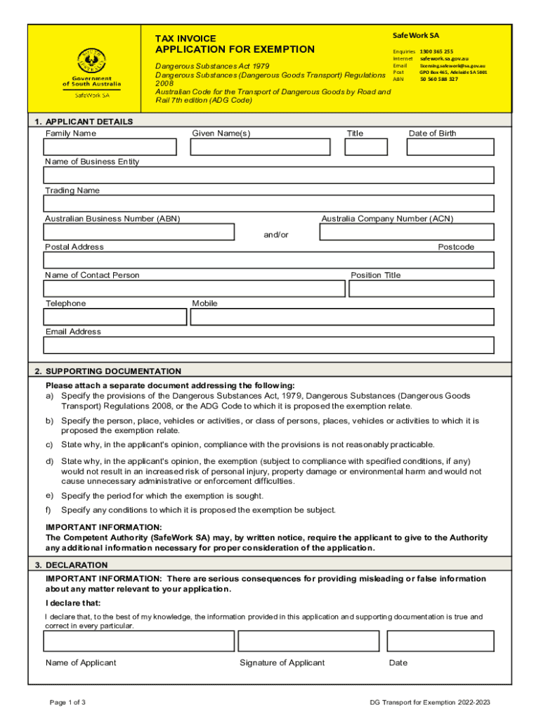 Fillable Online Dangerous Goods Transport - Application for an ...